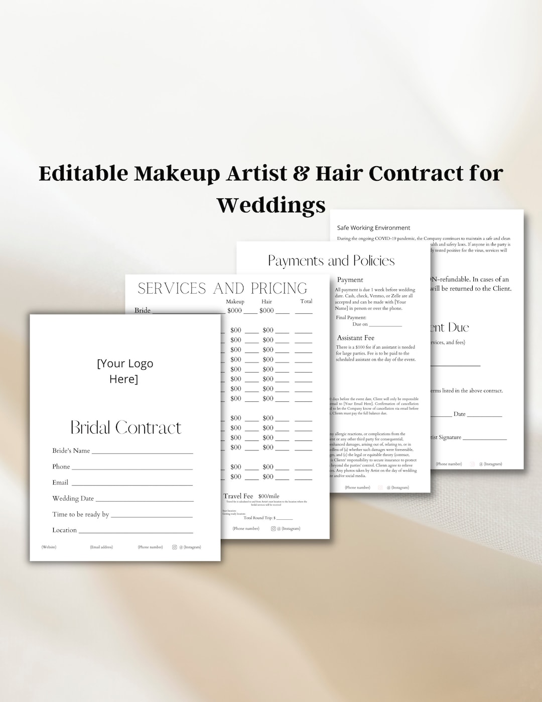 Bridal Styling and Professional Makeup Contract Template, Editable ...