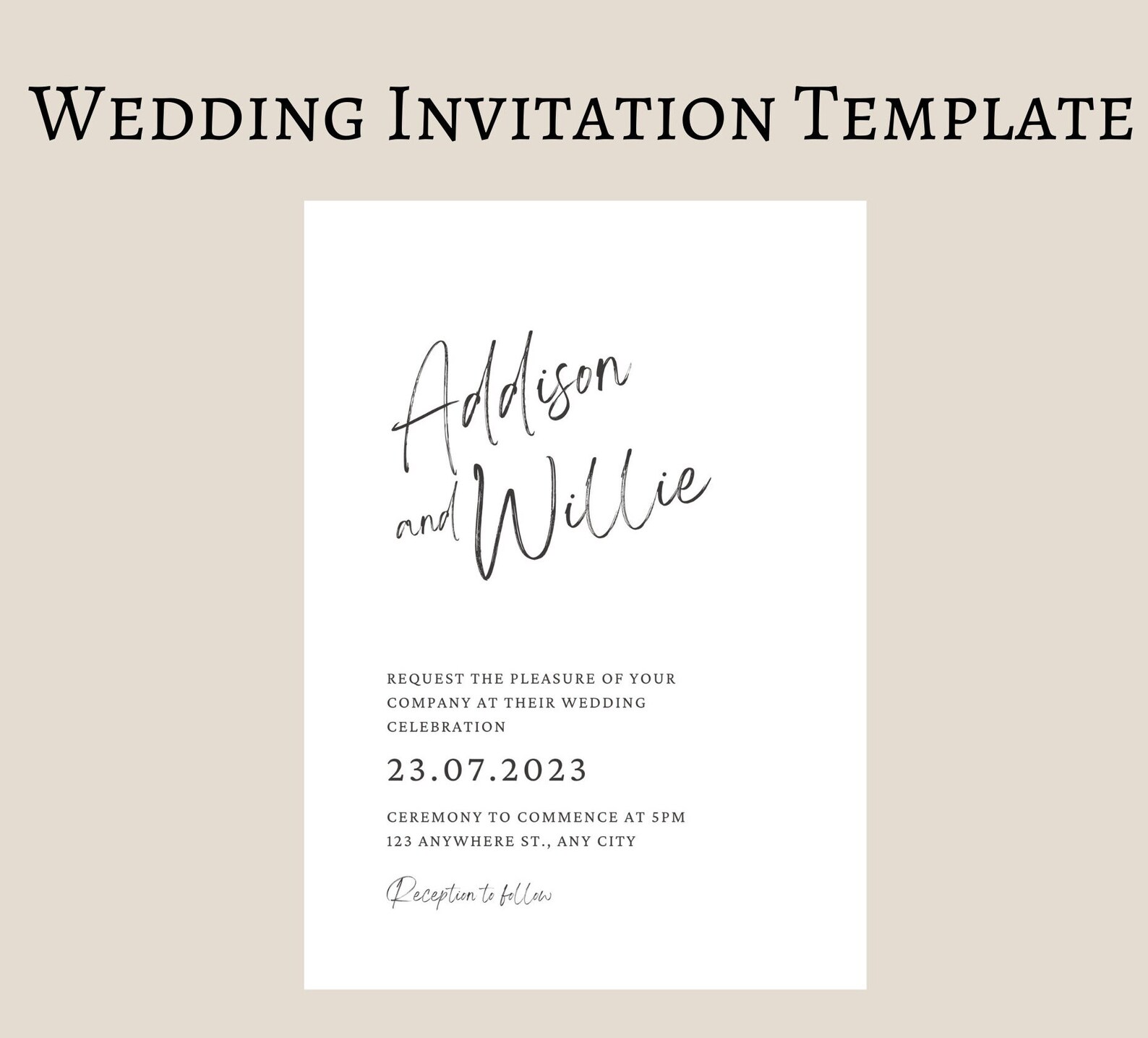 Modern Minimalist Wedding Invitation Template, Simple Wedding ...