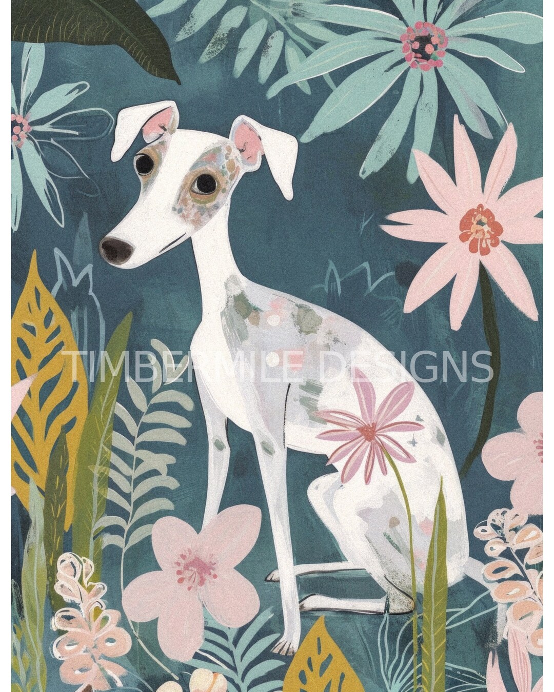 Whippet Charming Canine's Whimsical Dog Illustrations Nursery Artwork ...