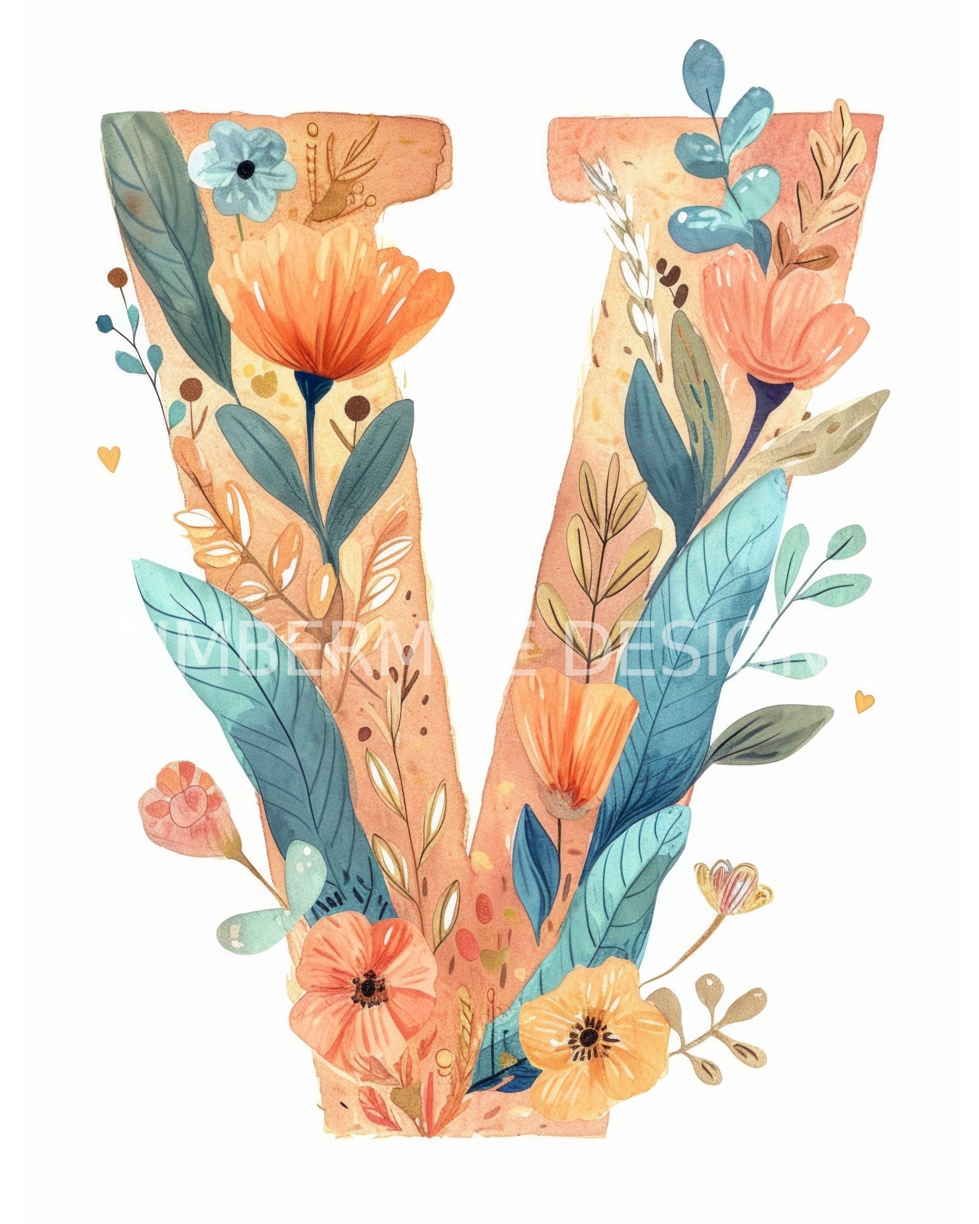 Botanical Nursery Alphabet Art Print Letter V PRINTABLE Digital Wall ...