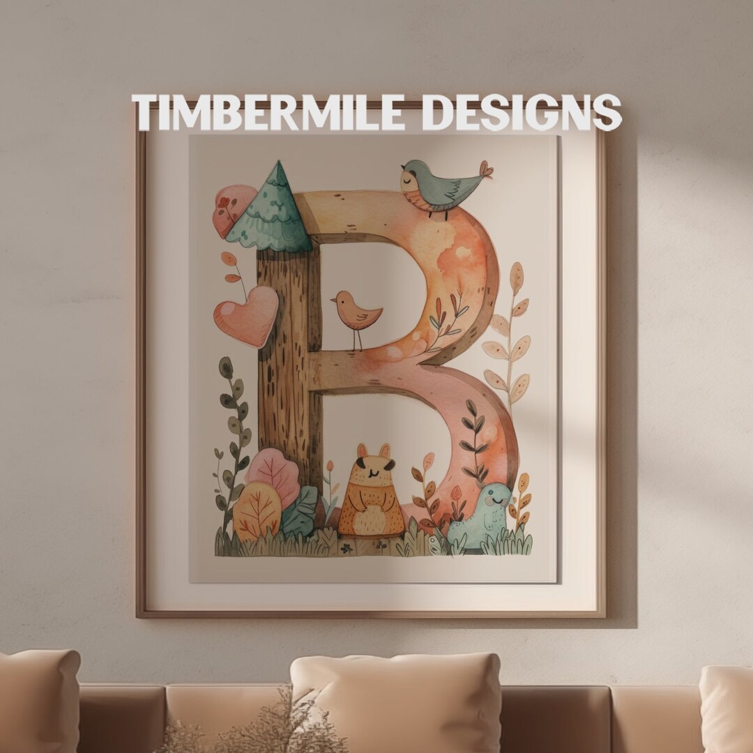 Botanical Nursery Alphabet Art Print Letter B PRINTABLE Digital Wall ...