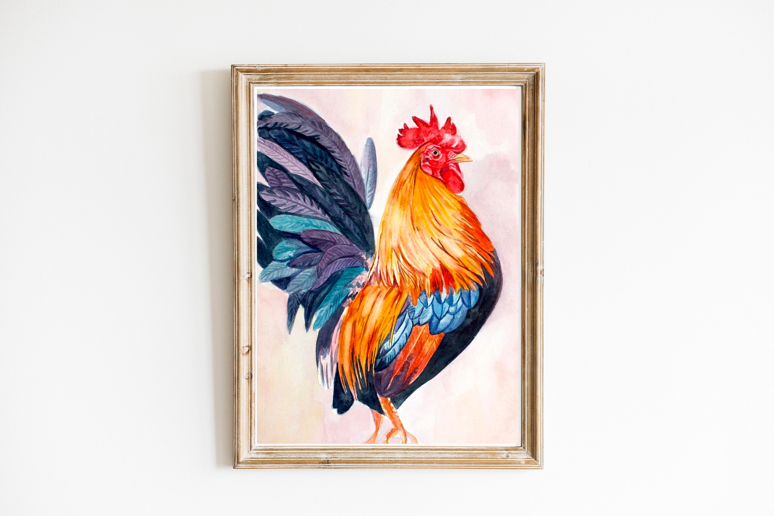 Colorful Chicken Watercolor Print - Etsy