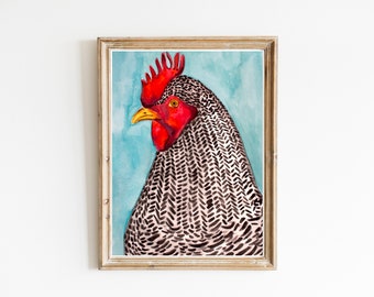 Watercolor Loose Floral Chicken Print, Hand Painted Chicken, Floral ...