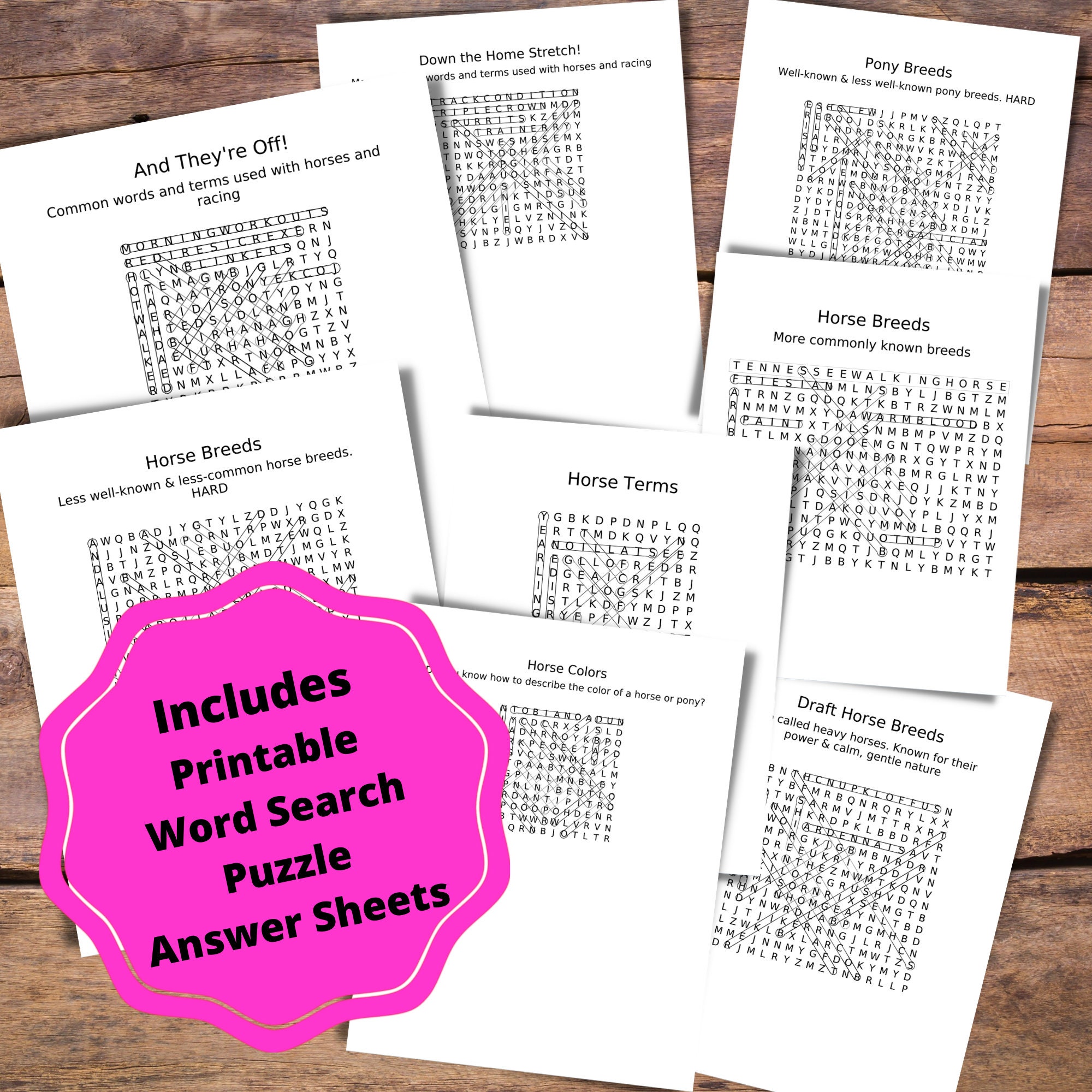 8 Fun & Educational Horse and Pony WORD SEARCH Puzzles With Answers - Etsy