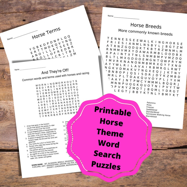 8 Fun & Educational Horse and Pony WORD SEARCH Puzzles With Answers - Etsy