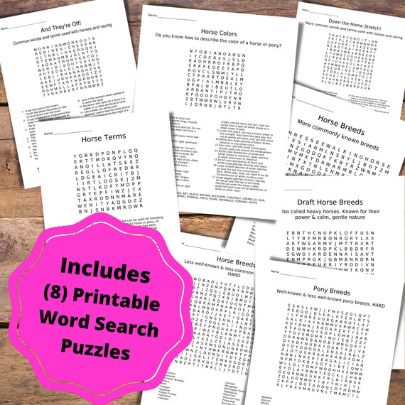8 Fun & Educational Horse and Pony WORD SEARCH Puzzles With | Etsy