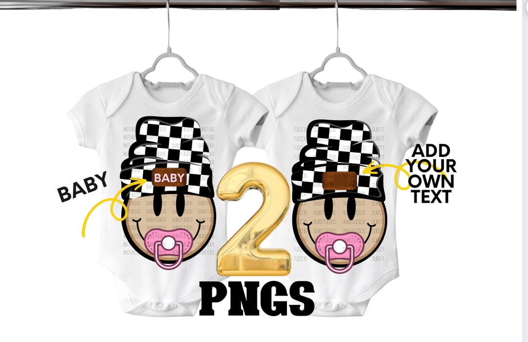 Preppy PNG Baby Black and White Checkered Beanie Smiley Face Digital ...