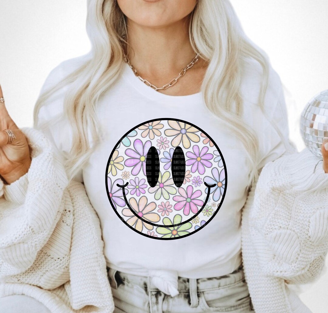 Preppy PNG Preppy Smile Face With Flowers PNG SVG Sublimation Digital ...