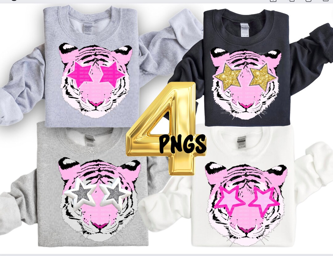 4 Preppy Pink Tiger PNG Pink Tiger Gold Star Eye Tiger High - Etsy