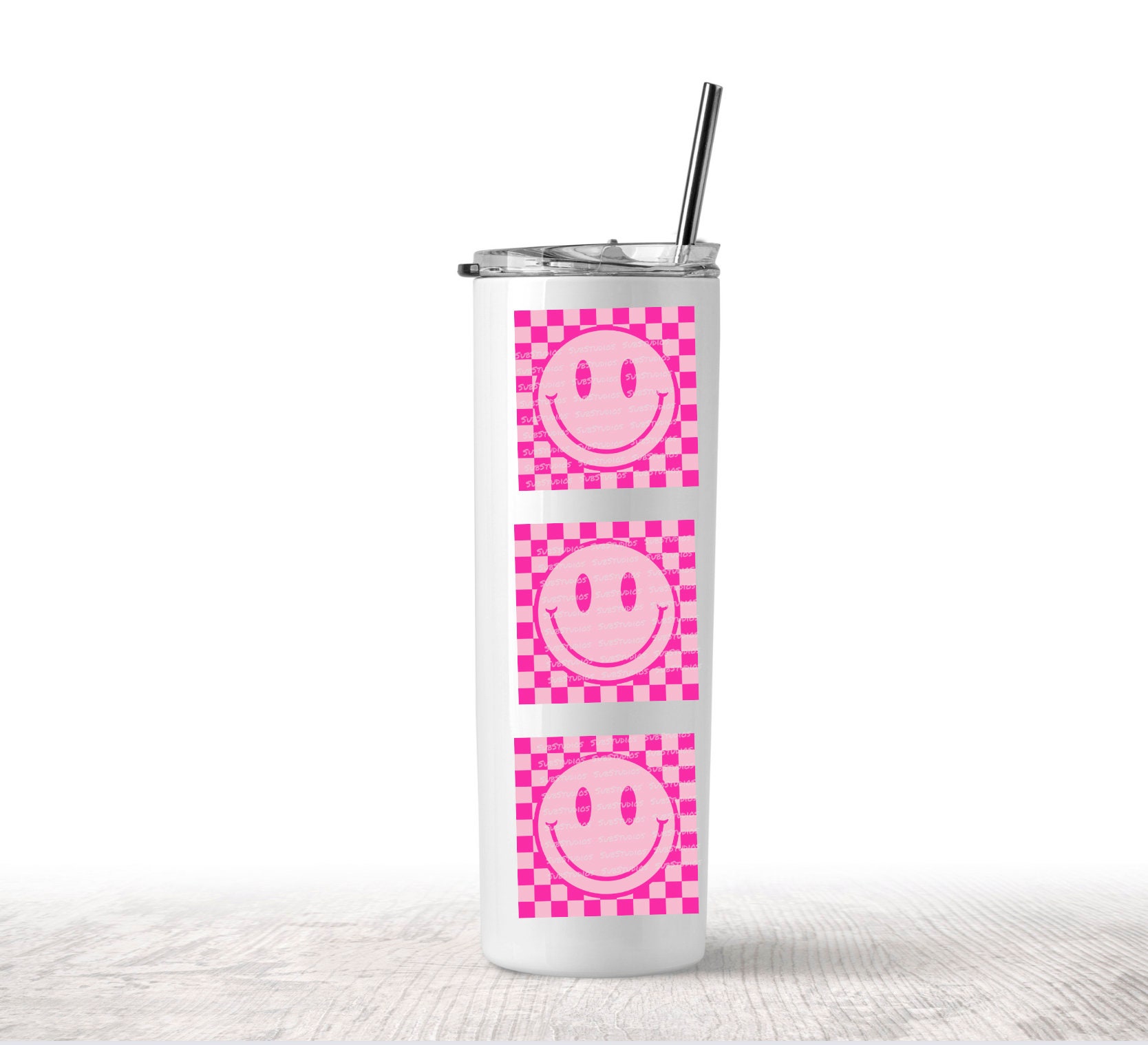 Preppy PNG Original Designer Pink Checkered Smiley Face Western Digital ...