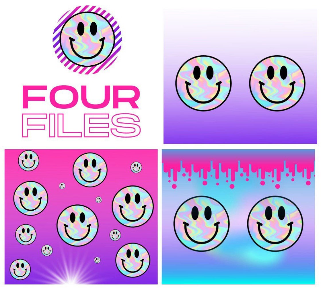4 PNG Preppy Smiley Face Tumbler Wrap Digital Download Design - Etsy