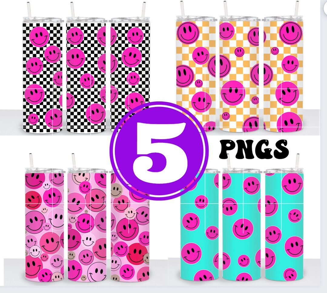 5 Preppy Tumbler Wrap PNG, Pink Smiley Face Wrap PNG , SVG Preppy ...