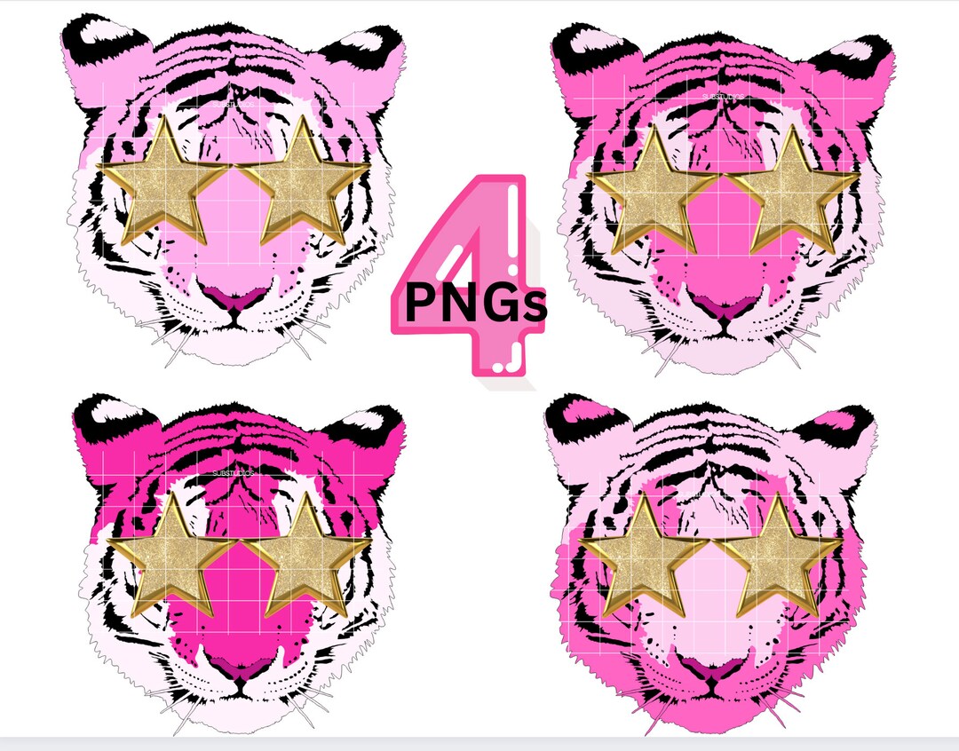 4 Preppy Tiger PNG Pink Tiger Gold Star Eye Tiger High School - Etsy