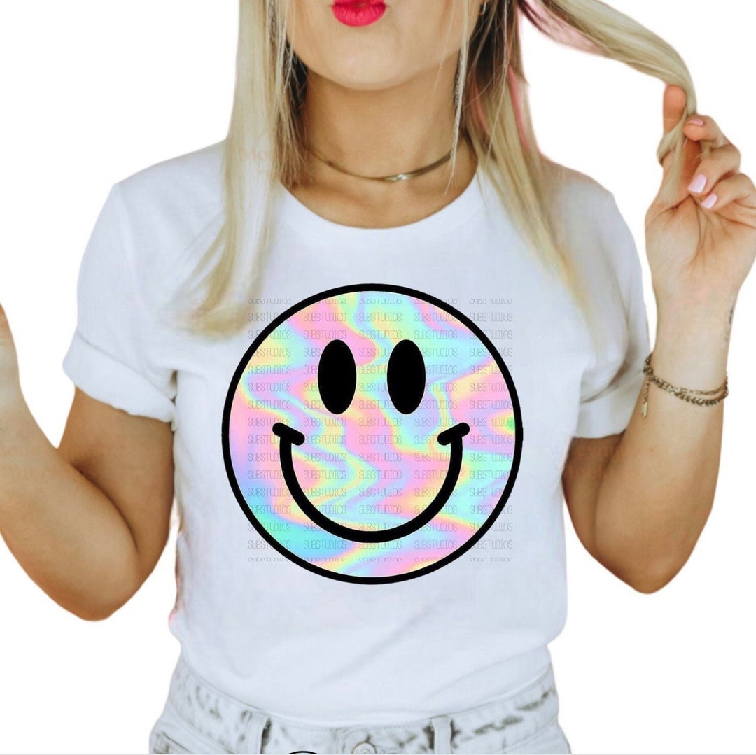Preppy PNG Smiley Face SVG Sublimation Digital Download Iridescent ...