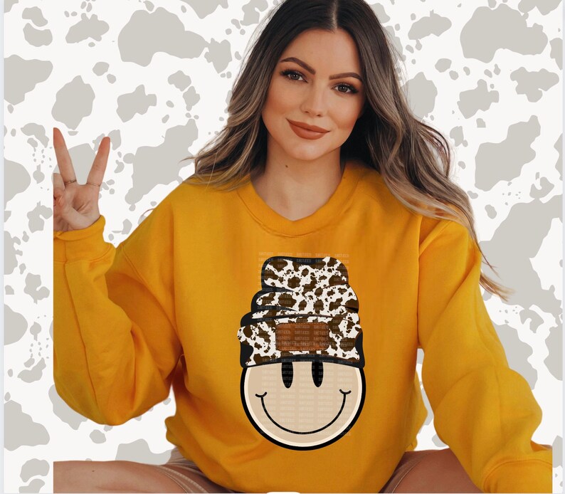 2 Preppy PNG Cow Beanie Smiley Face Digital Download Design - Etsy