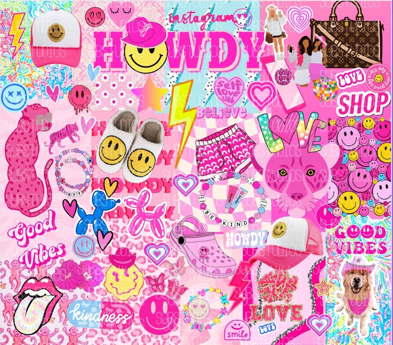 5 Preppy Tumbler Wrap PNG, Bundle of 5, Teen Girl Trendy Digital ...