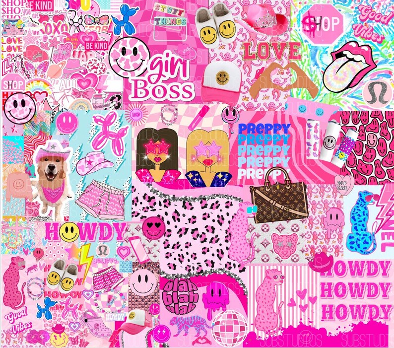 5 Preppy Tumbler Wrap PNG, Bundle of 5, Teen Girl Trendy Digital ...