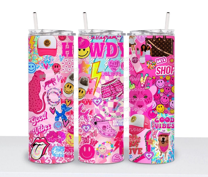 5 Preppy Tumbler Wrap PNG, Bundle of 5, Teen Girl Trendy Digital ...