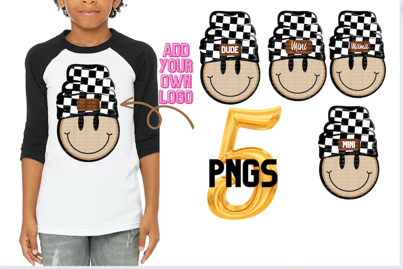 5 Preppy Smiley Face Beanie PNG SVG for Sublimation Black and - Etsy