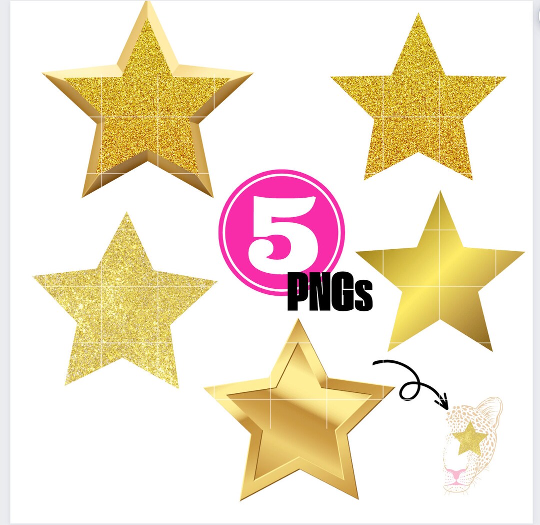 5 Shiny Glitter Gold Stars, Designers Can Design, Usefor Eyes PNG ...