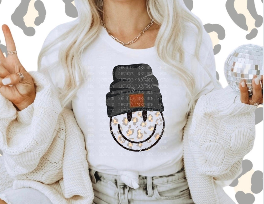 3 Preppy PNG Leopard Smiley Face Beanie PNG SVG Sublimation Digital ...