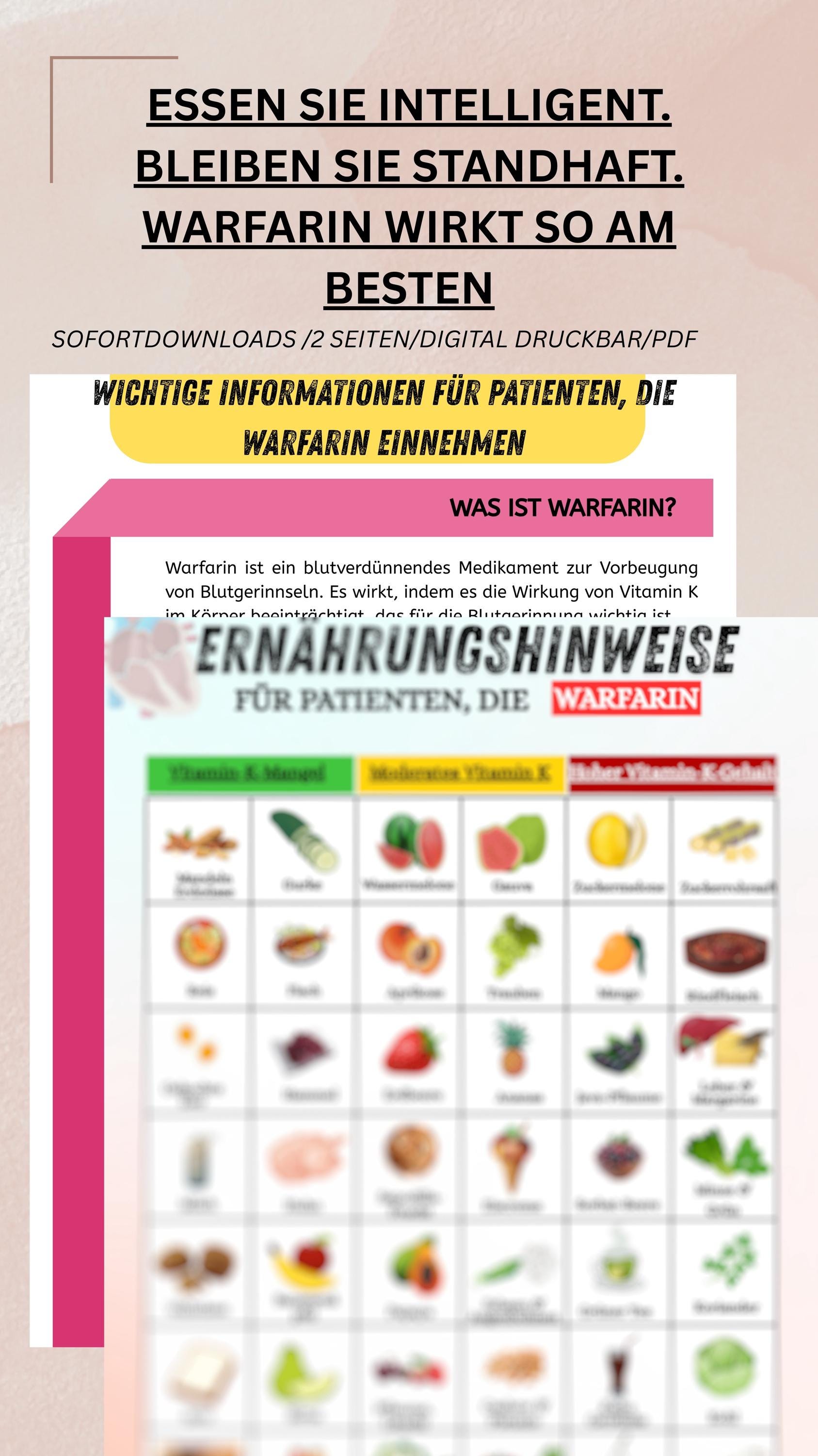 Vitamin K Food Chart for Warfarin Patients, German Language Diet Guide ...