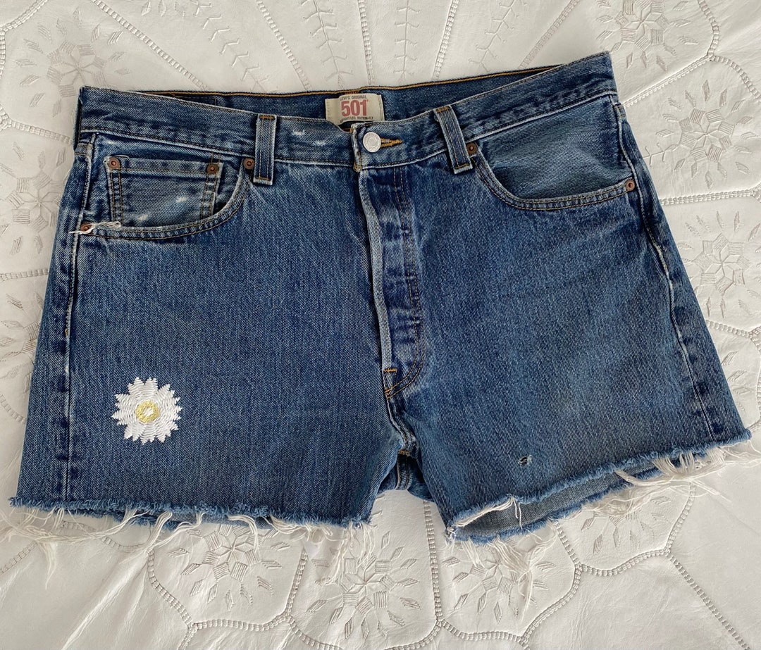 Vintage 501 Levi Denim Shorts, Embellished Jean Shorts With Embroidered ...