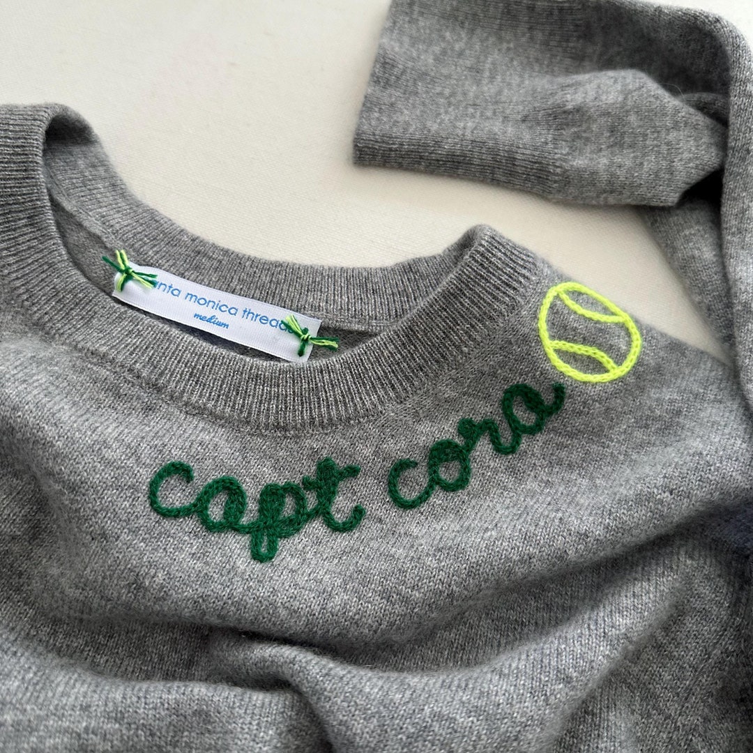 Custom Embroidered Cashmere Tennis Theme, Personalized Sweater With ...