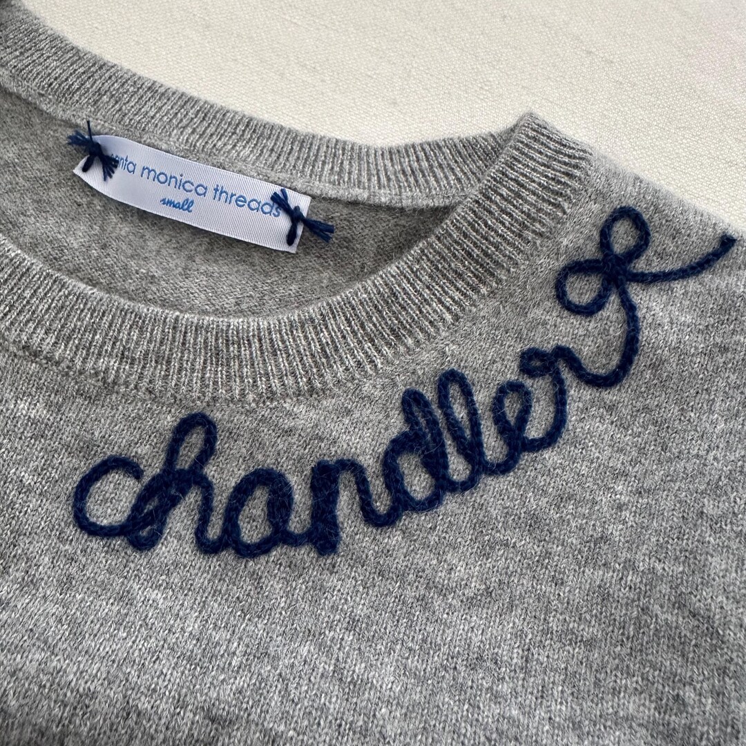 Word BOW Customized CASHMERE Sweater, Chainstitch Embroidered Monogram ...