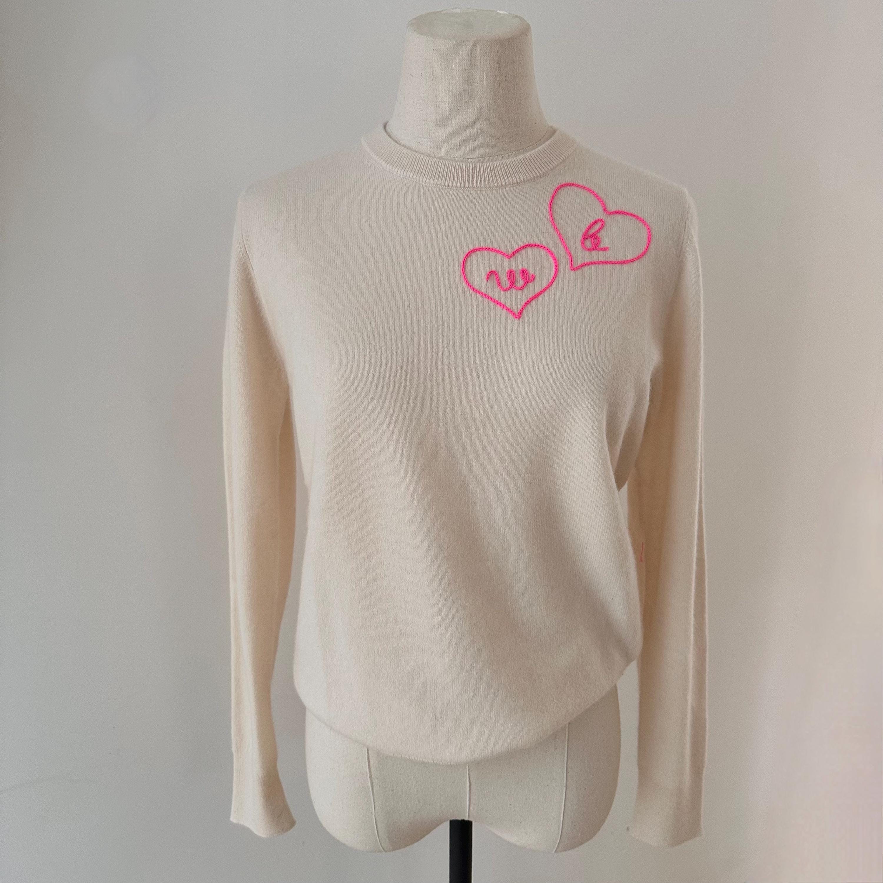 Custom Chainstitch Embroidered Cashmere, Embroidered W/ 1 to 4 Hearts ...