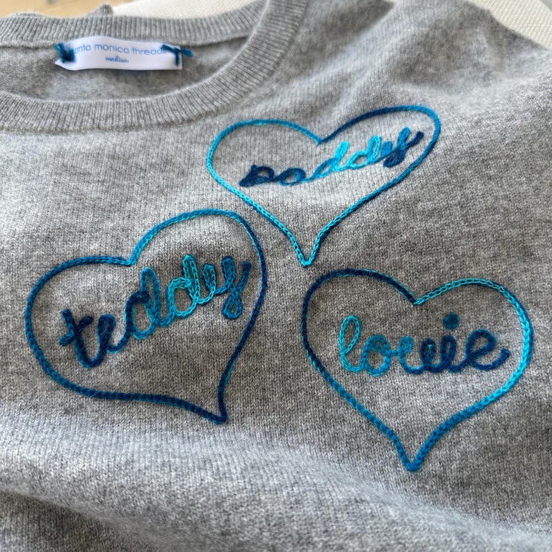 Custom Chainstitch Embroidered Cashmere, Embroidered W/ 1 to 4 Hearts ...