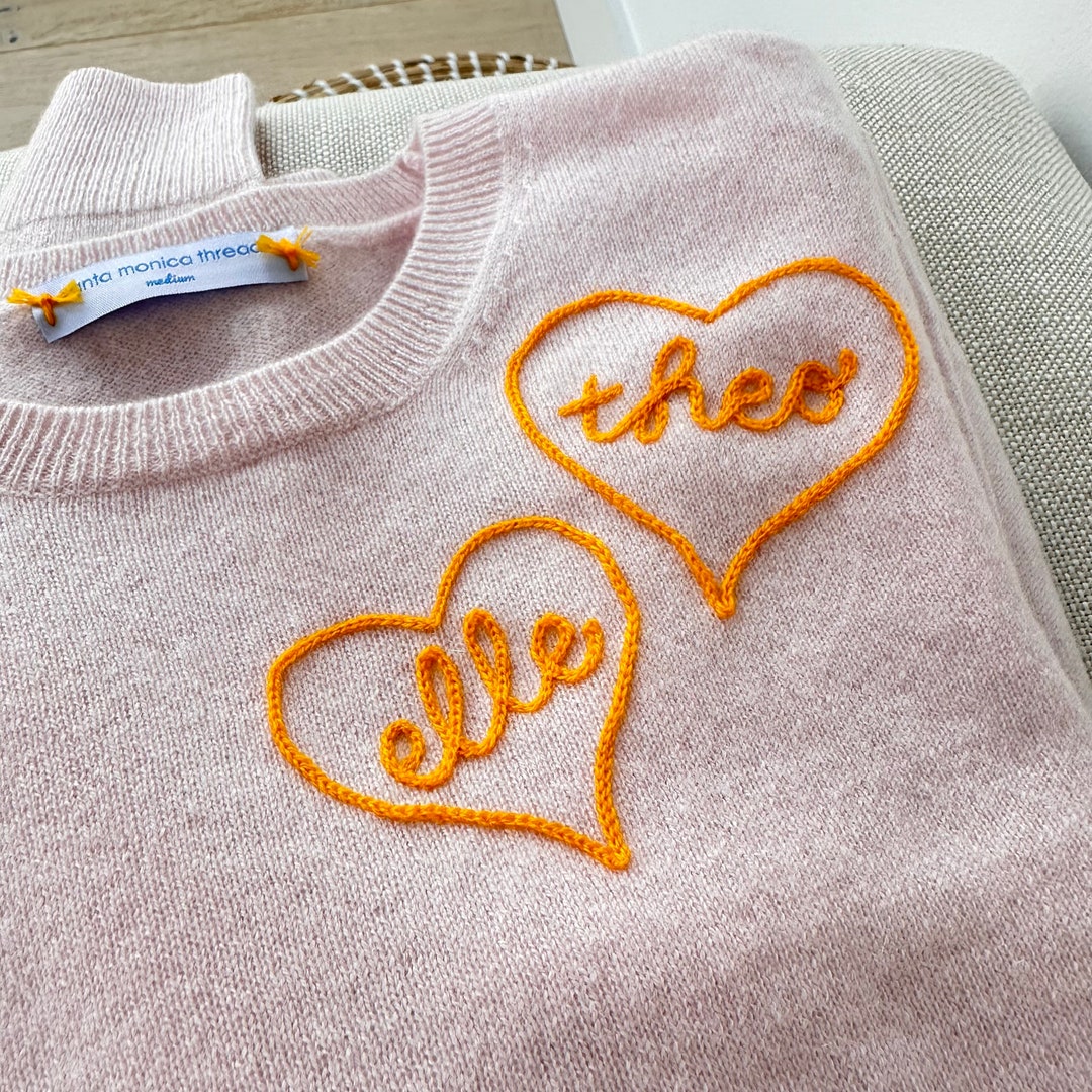 Custom Chainstitch Embroidered Cashmere, Embroidered W/ 1 to 4 Hearts ...