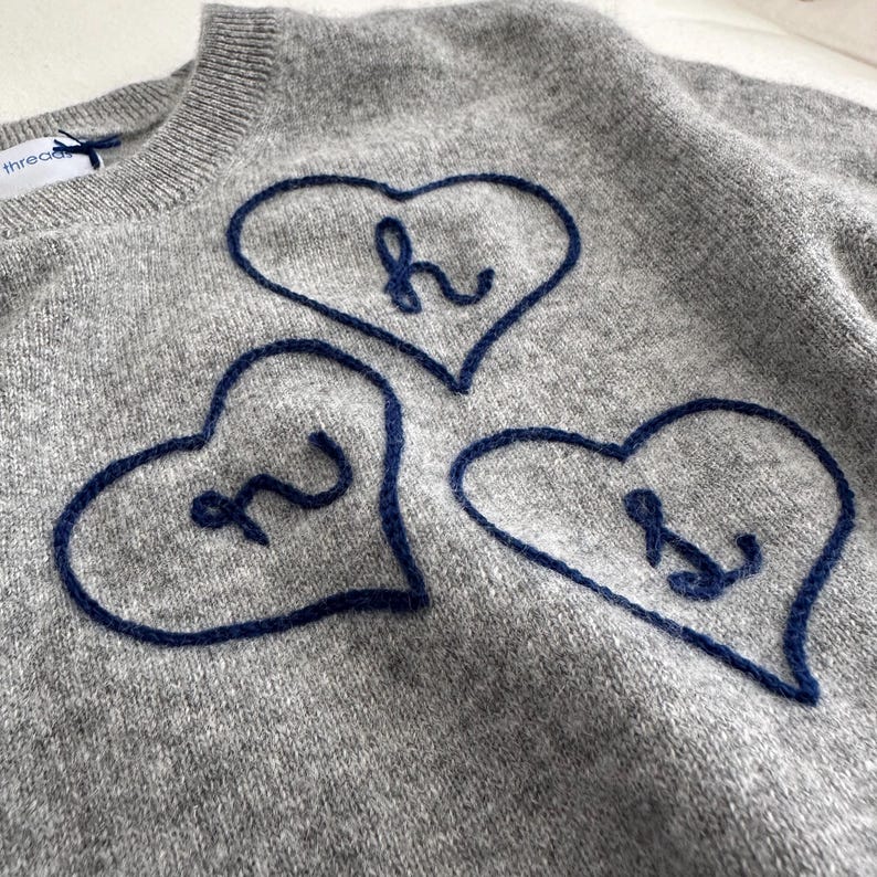 Custom Embroidered Cashmere, 1 to 4 Hearts W/ Initials or Name, up to 5 ...