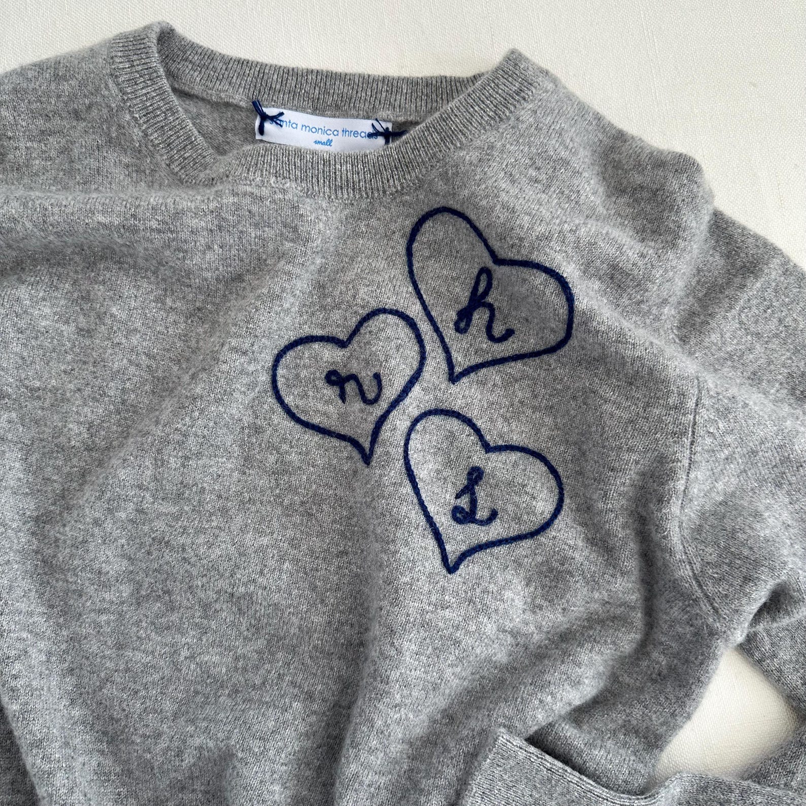Custom Chainstitch Embroidered Cashmere, Embroidered W/ 1 to 4 Hearts ...