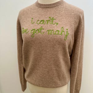 I Can't I've Got Mahj Embroidered CASHMERE Sweater, Mahjong Player ...