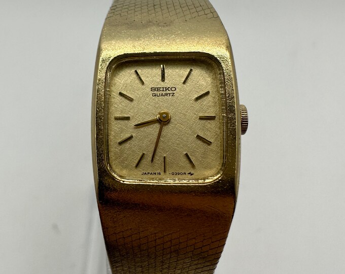 SEIKO RARE Vintage 16-3269 Gold Tone Tank Dress Watch Mesh Band Gift Her Ladies Women Mom Japan ...