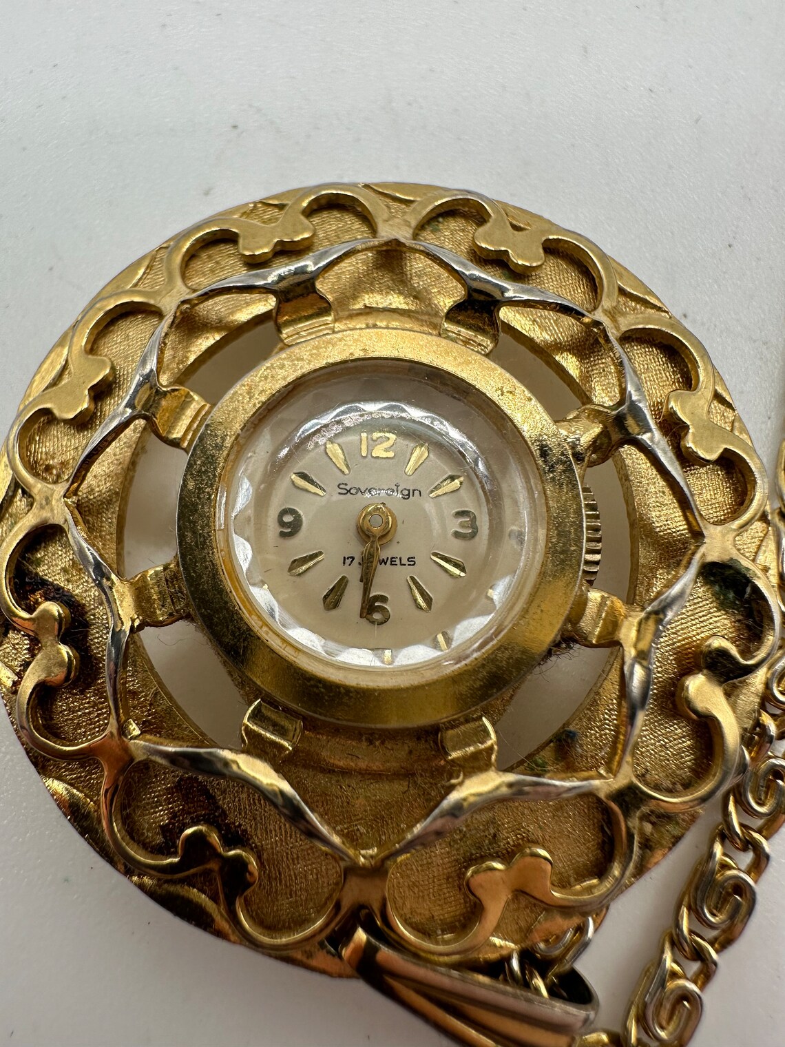Vintage Sovereign Pendant Watch 34” Chain Gold Tone Gift Her Ladies ...