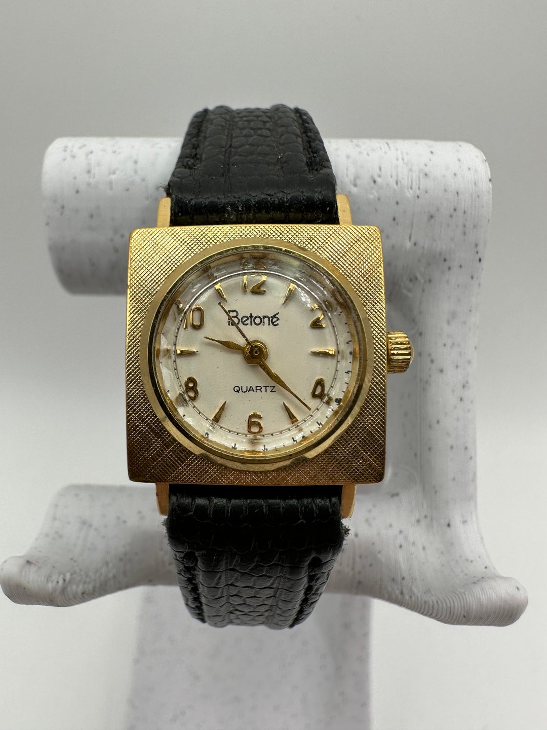Vintage Betone 23mm Quartz Ladies Dress Watch Leather Strap Square Gold ...