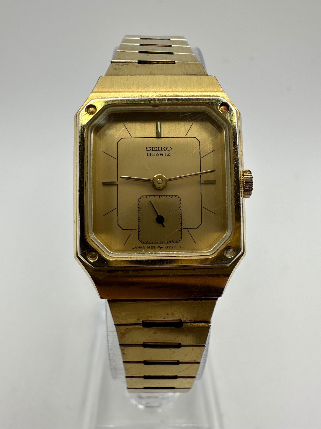 Vintage Seiko RARE 1428 Ladies Gold Tone Tank Watch Sub Second Hand Gift Her Ladies Mom Sale ...