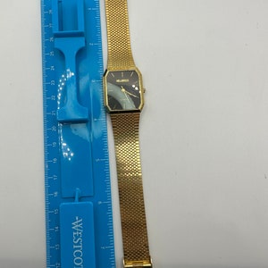 Vintage Helbros Square Quartz Gold Tone 27mm Adjustable Ladies Black ...