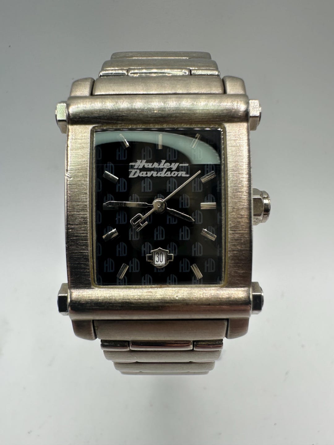 Harley Davidson Vintage Ladies Silver Tank Watch Motorcycle Black Face ...