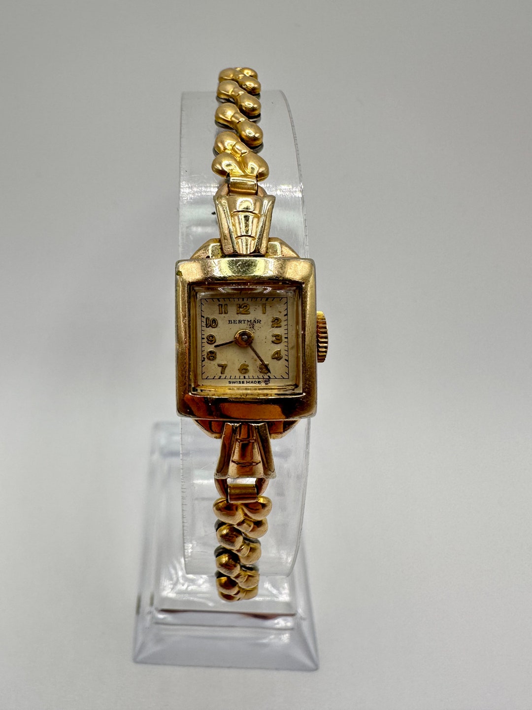 Vintage Bertmar Ladies Mechanical Art Deco Gold Tone Watch Dress ...