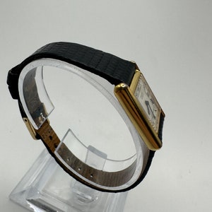 Vintage Seiko RARE 1400 Tank Watch Gold Tone Leather Strap White Face Roman Numerals Gift Her ...