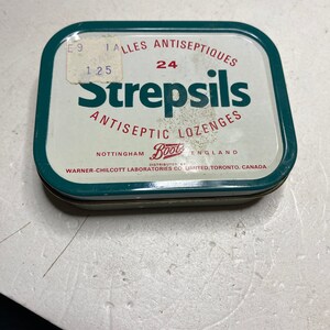 Vintage Set of Two Strepsils Pill Tins Green and White Antique Gift Him ...