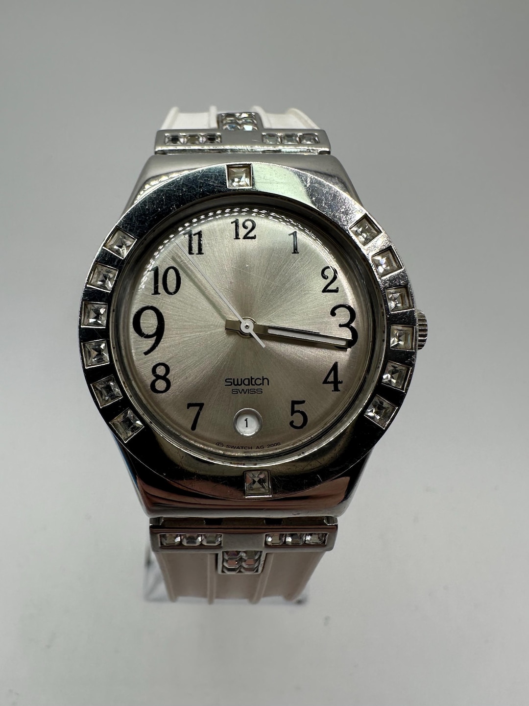 Vintage Swatch Stainless Steel Silver and Faux Diamonds Swiss Made ...