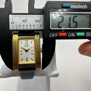 Vintage Seiko RARE Ladies Quartz Gold Tone Tank Watch White Face Leather Strap Gift Her Women ...