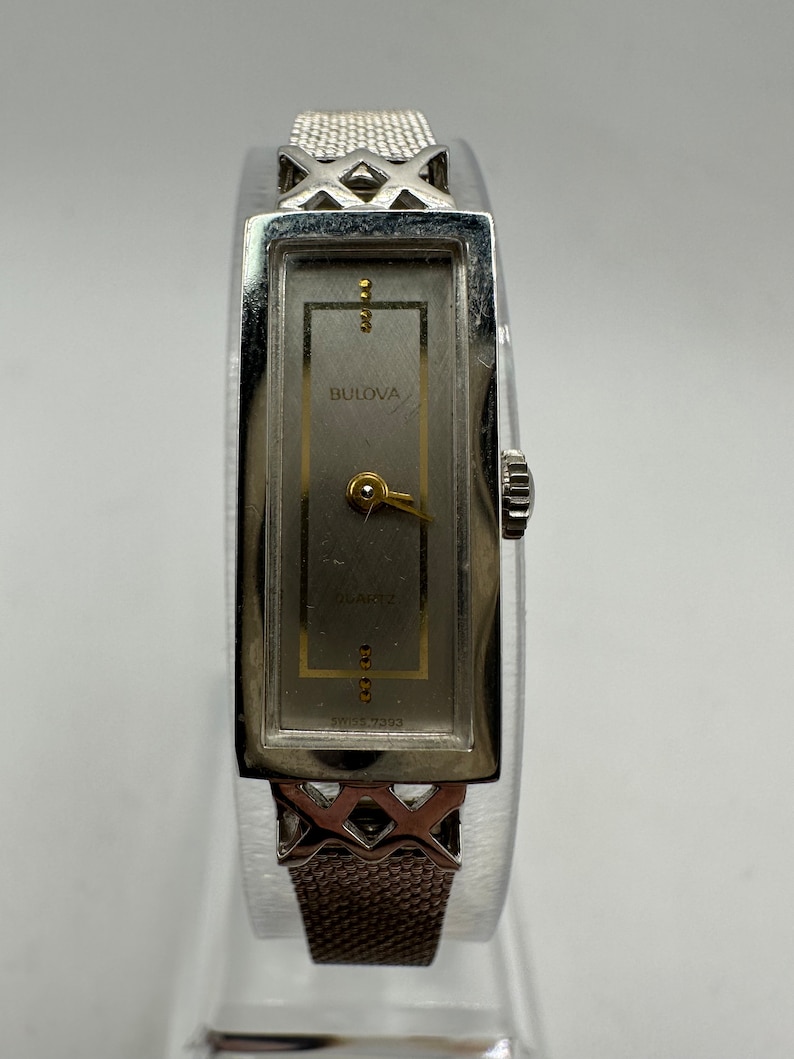 Vintage Bulova Quartz Ladies Silver Tone Rectangule Small Dress Watch ...