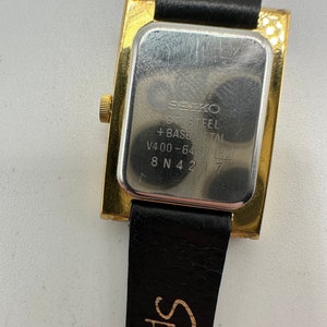 Vintage Seiko RARE Ladies Quartz Gold Tone Tank Watch White Face Leather Strap Gift Her Women ...