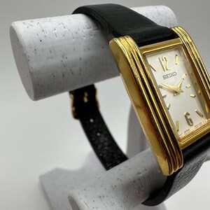 Vintage Seiko RARE Ladies Quartz Gold Tone Tank Watch White Face Leather Strap Gift Her Women ...