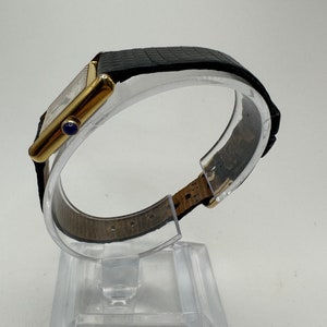 Vintage Seiko RARE 1400 Tank Watch Gold Tone Leather Strap White Face Roman Numerals Gift Her ...